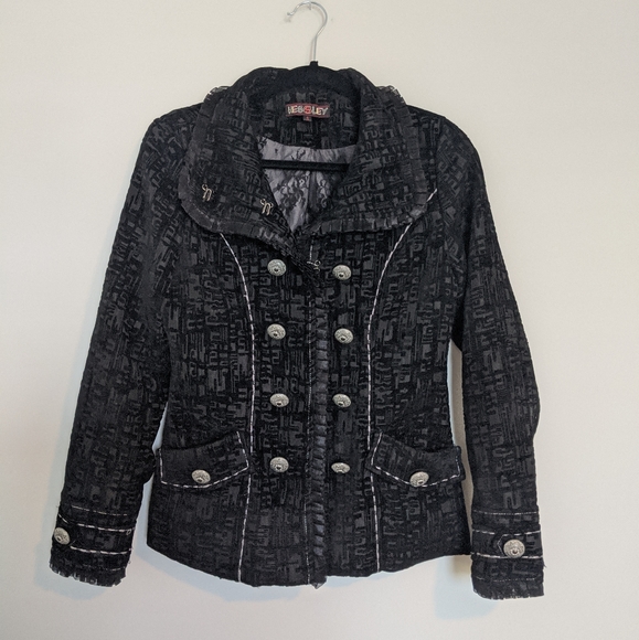 Kessley | Jackets & Coats | Kessley Textured Lace Edges Black Jacket ...